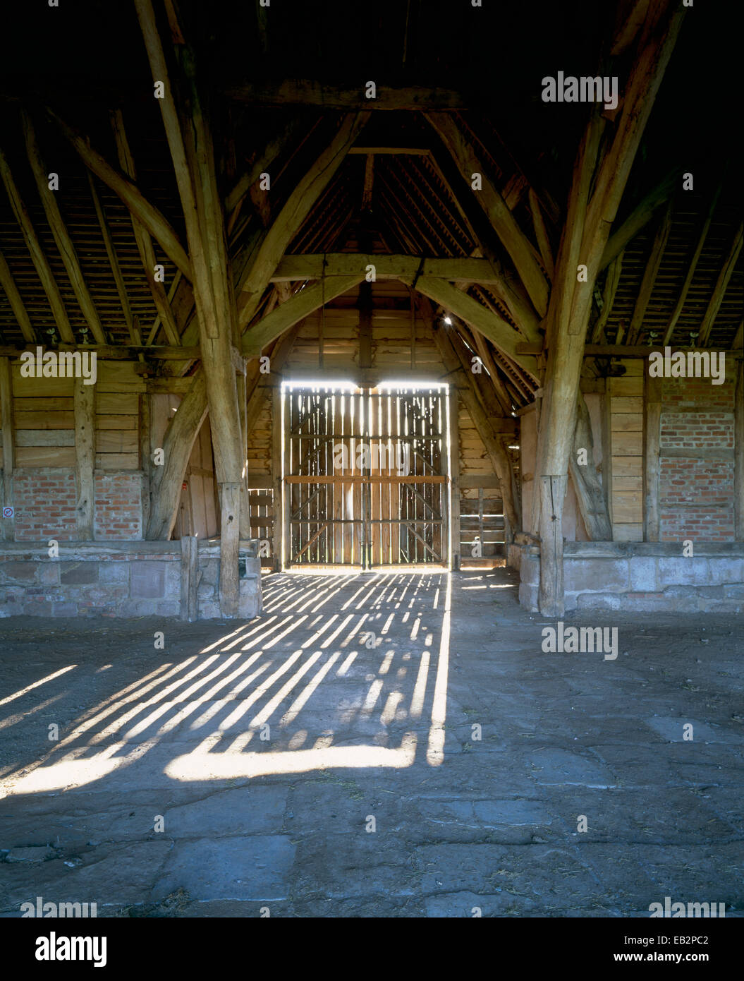 Interior view towards entrance porch, Leigh Court Barn, Worcestershire ...