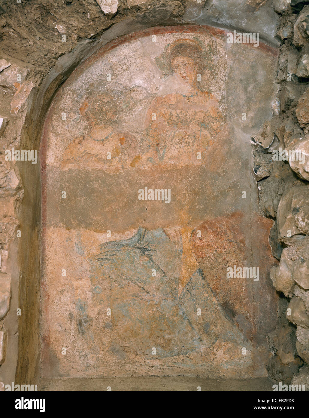 Fresco depicting three water nymphs in niche of deep room, Lullingstone ...