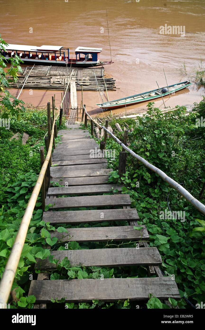 Boats along the Mekong River, a trans-boundary river in Southeast Asia ...