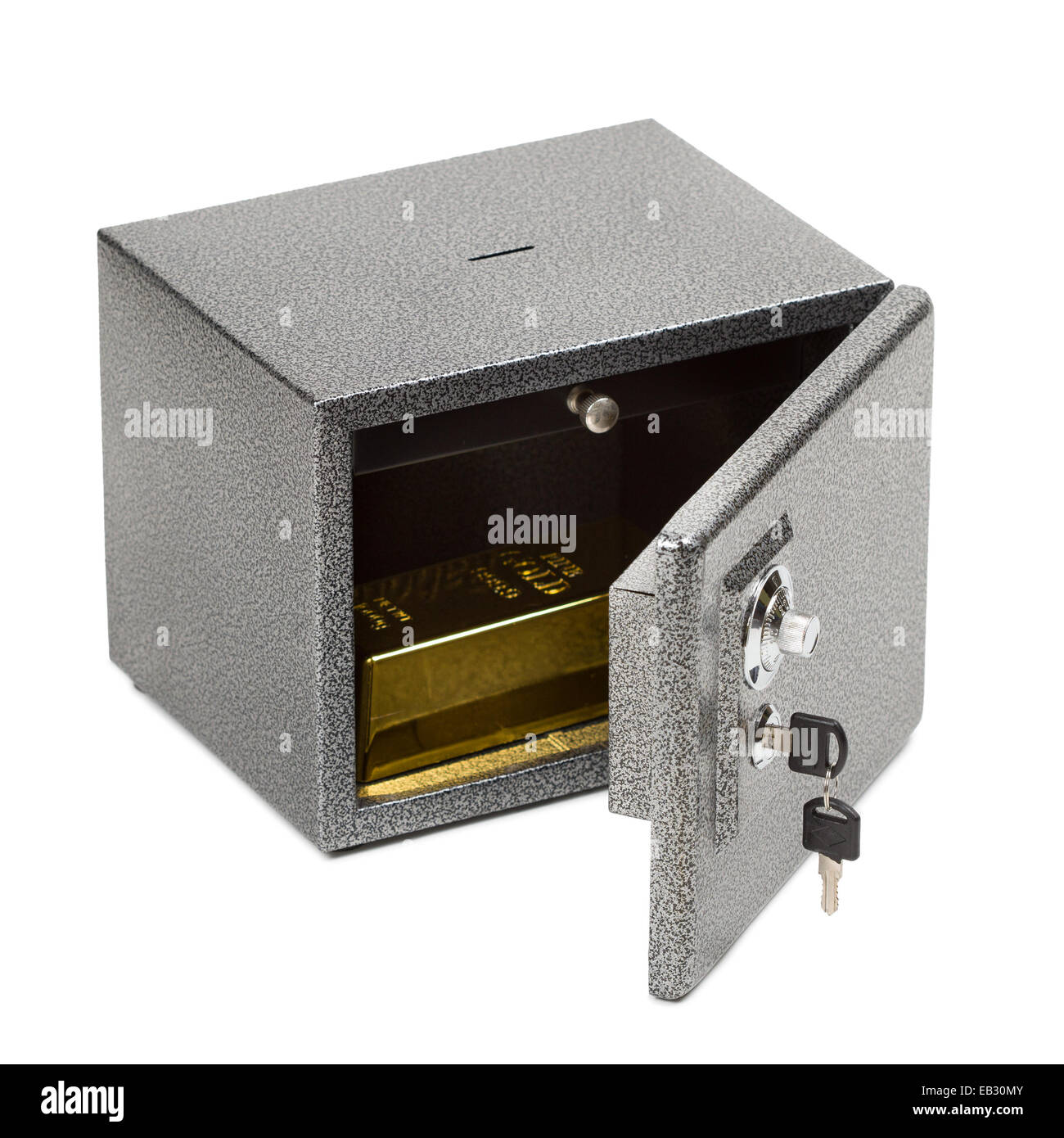 Opened safe with golden piece Stock Photo - Alamy