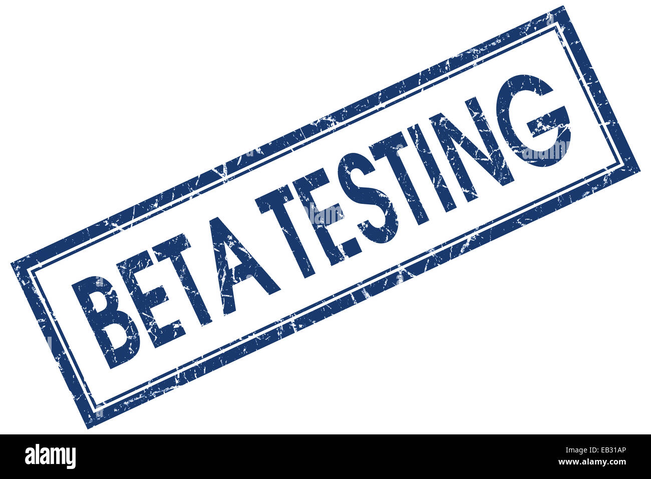 Beta testing blue square grungy stamp isolated on white background ...