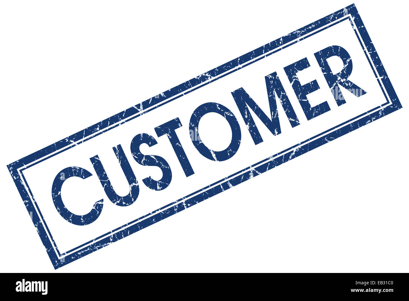 Customer blue square grungy stamp isolated on white background Stock ...