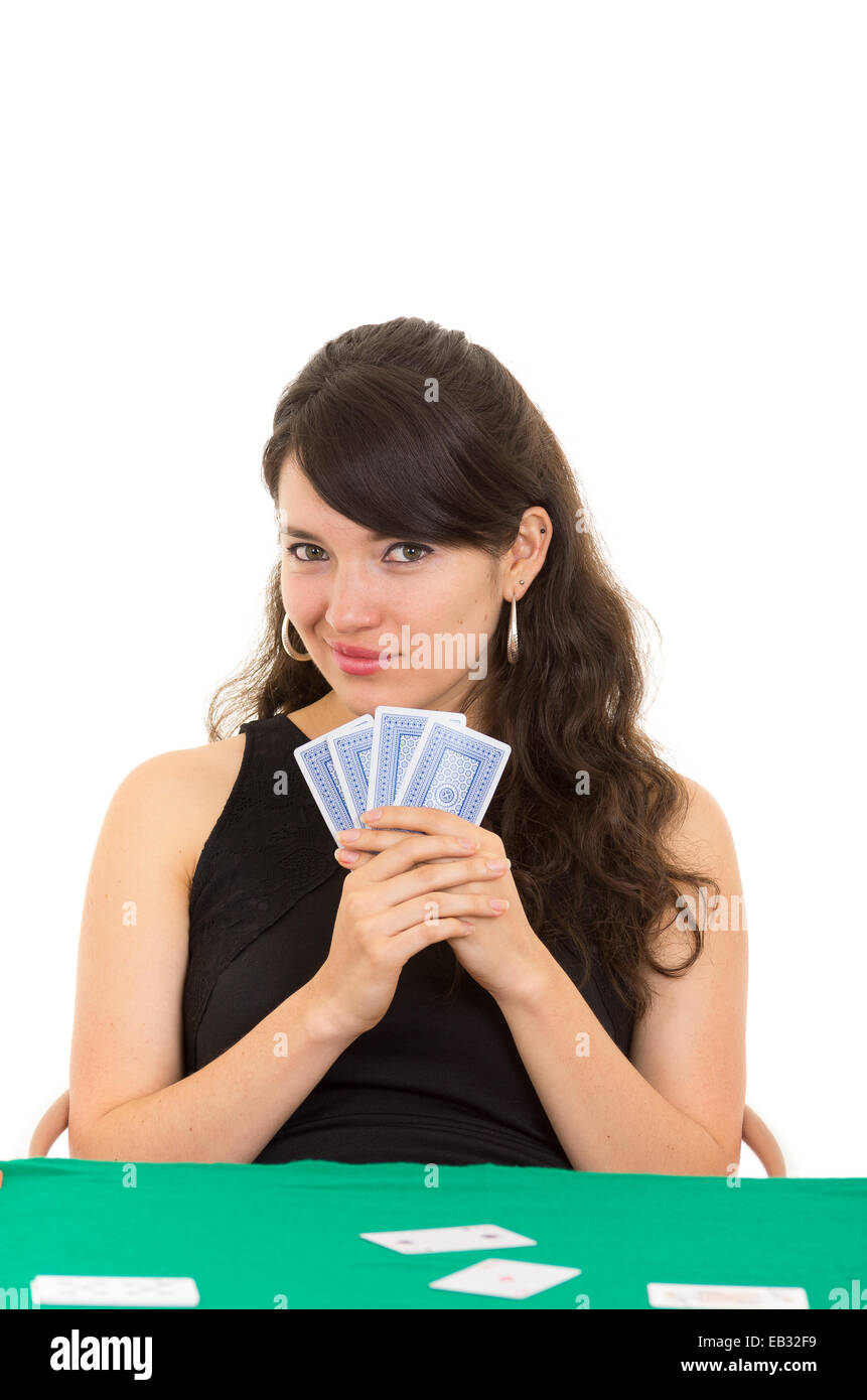 Young beautiful girl playing cards Stock Photo - Alamy