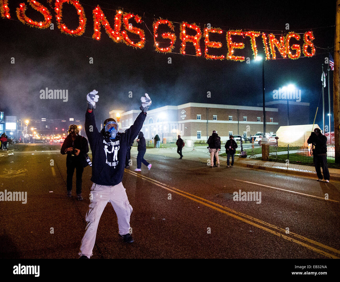 Ferguson, Missouri, USA. 24th Nov, 2014. Demonstrators face-off with ...