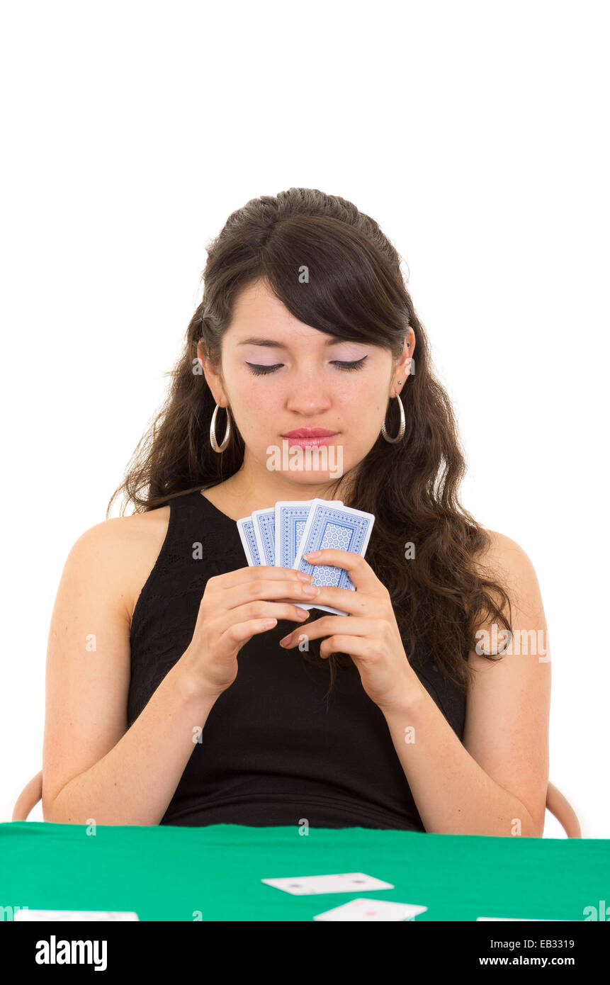 Young beautiful girl playing cards Stock Photo - Alamy