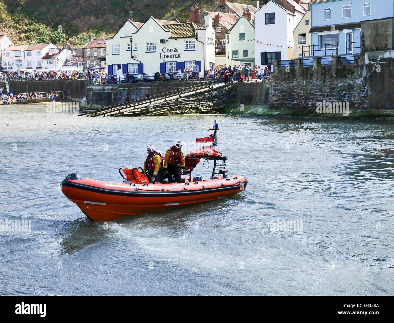 RNLI inshore lifeboat at Staithes, Lifeboat Day Stock Photo - Alamy