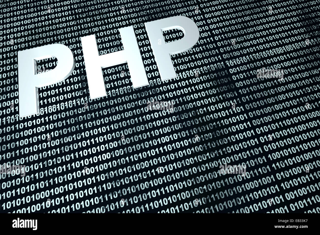A digital binary code background with the abbreviation of PHP for the ...