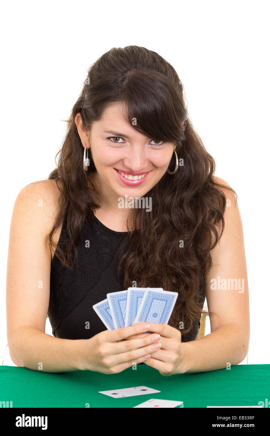 Young beautiful girl playing cards Stock Photo - Alamy