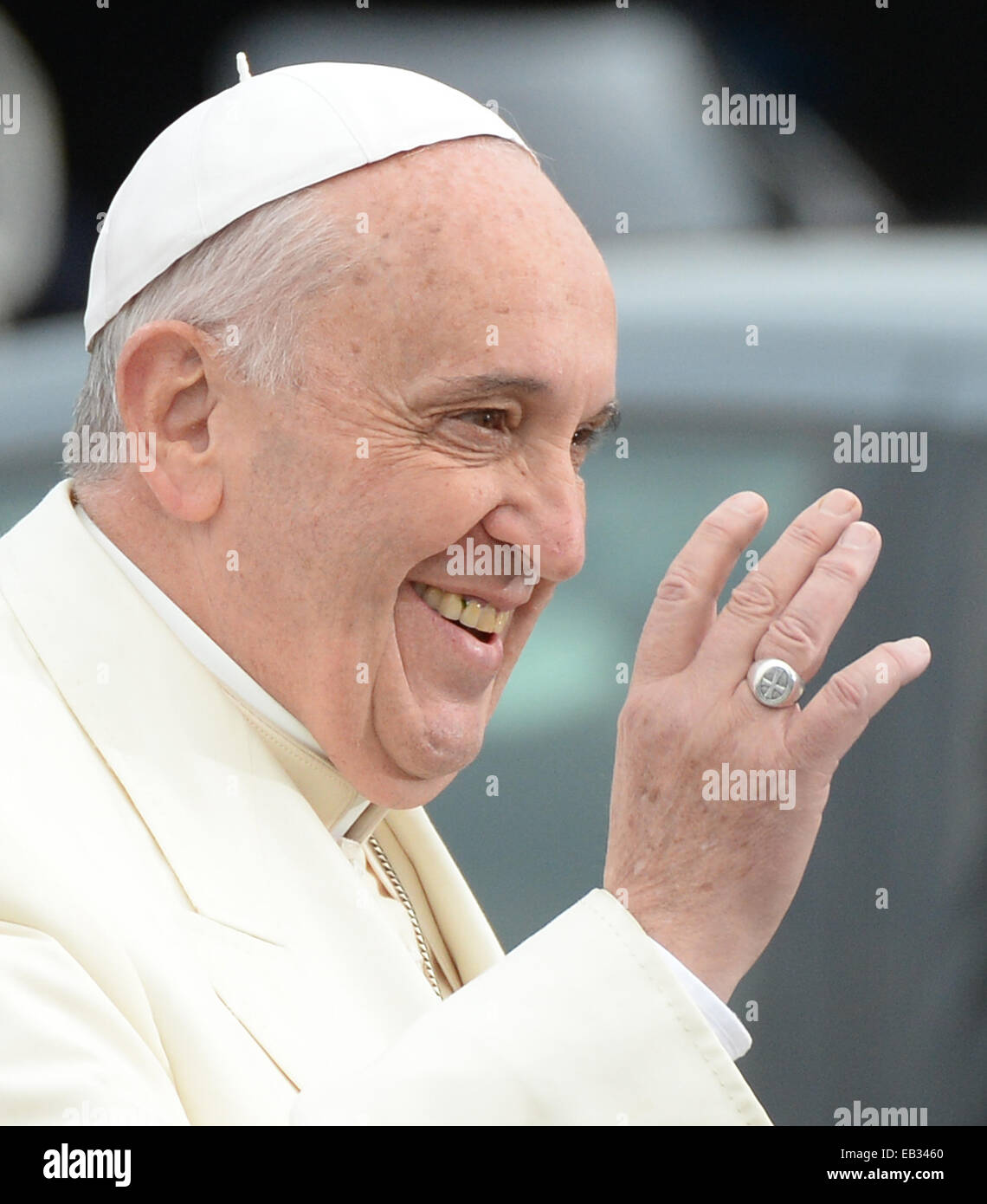 Strasbourg, France. 25th Nov, 2014. Pope Francis arrives outside of the ...
