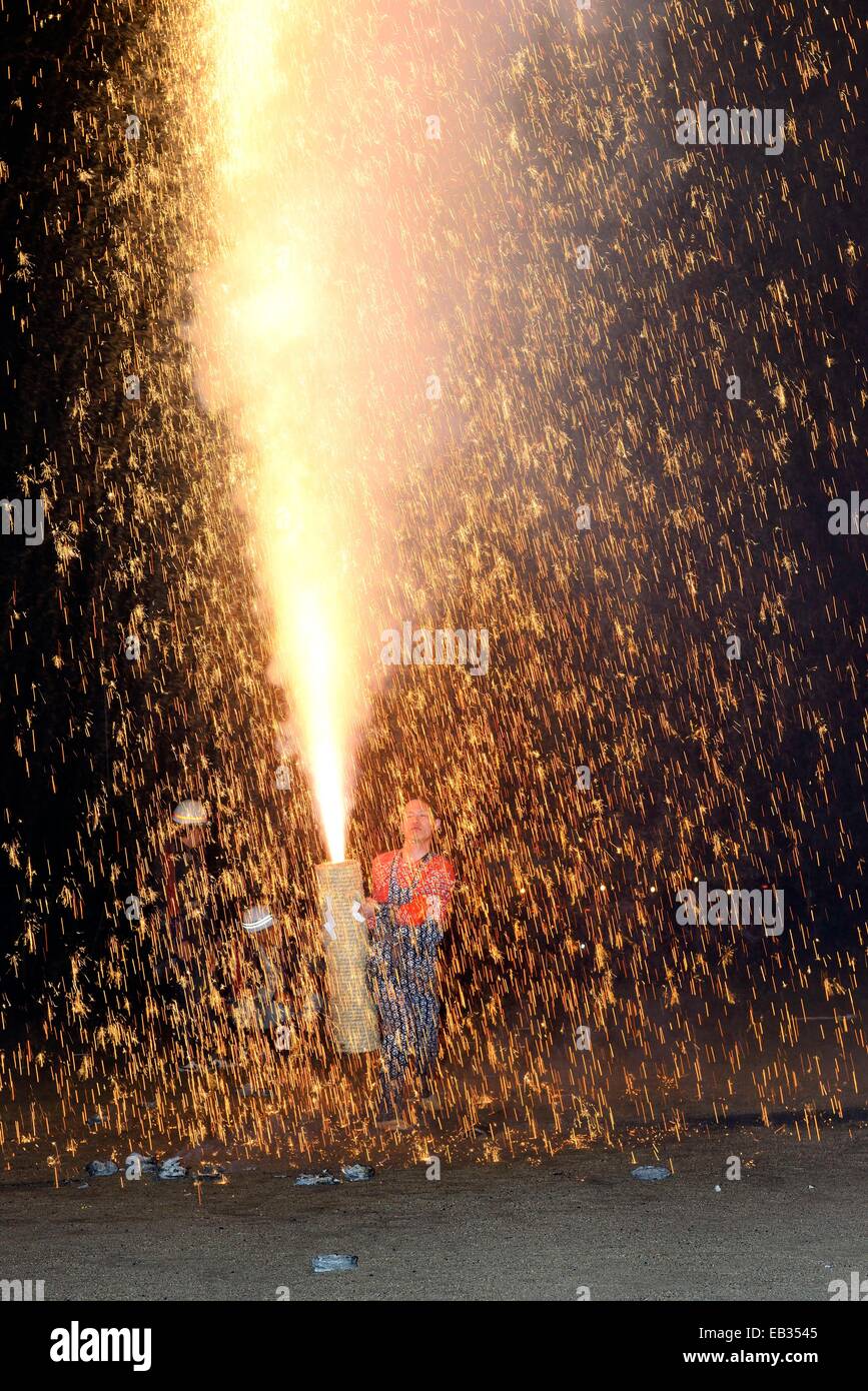 Shinto festival, Matsuri, with homemade fireworks, Ōno, Aichi ...