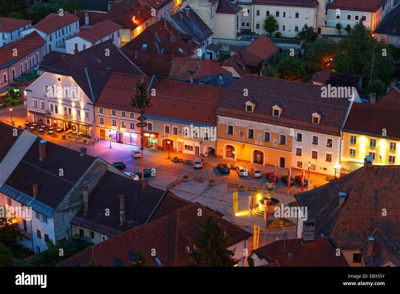 Hauptplatz square at dusk, Friesach, Carinthia, Austria Stock Photo - Alamy