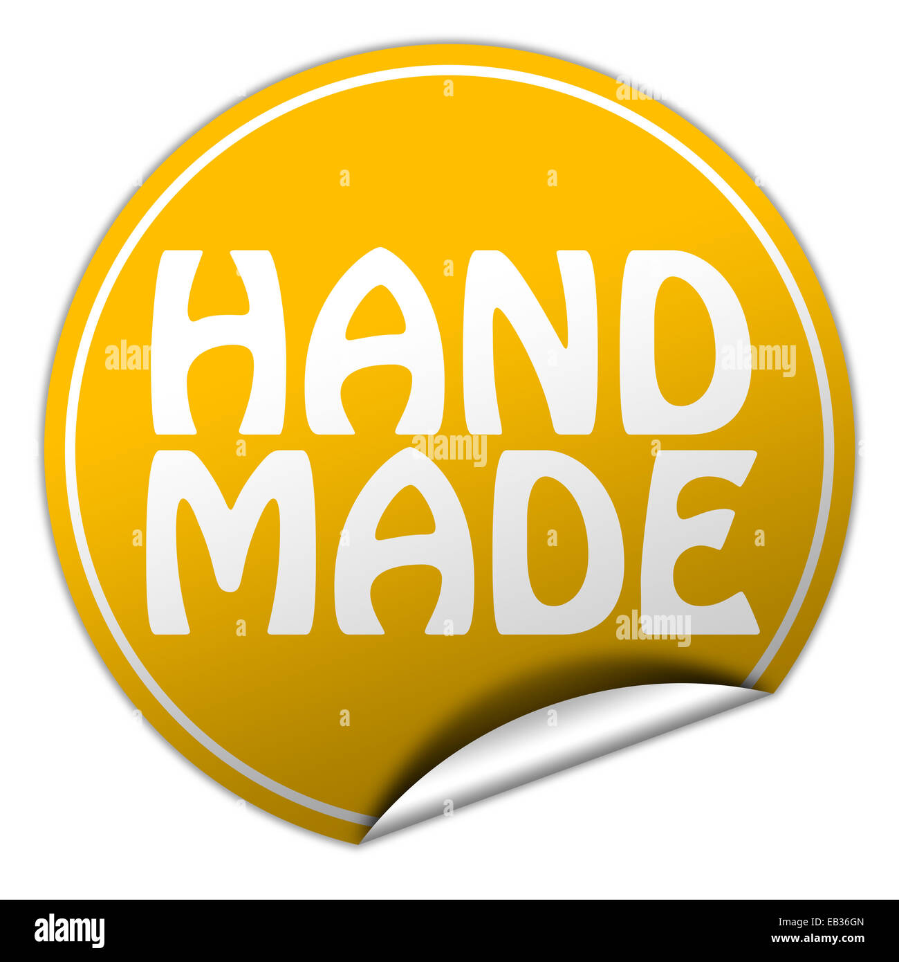 hand made round yellow sticker on white background Stock Photo - Alamy