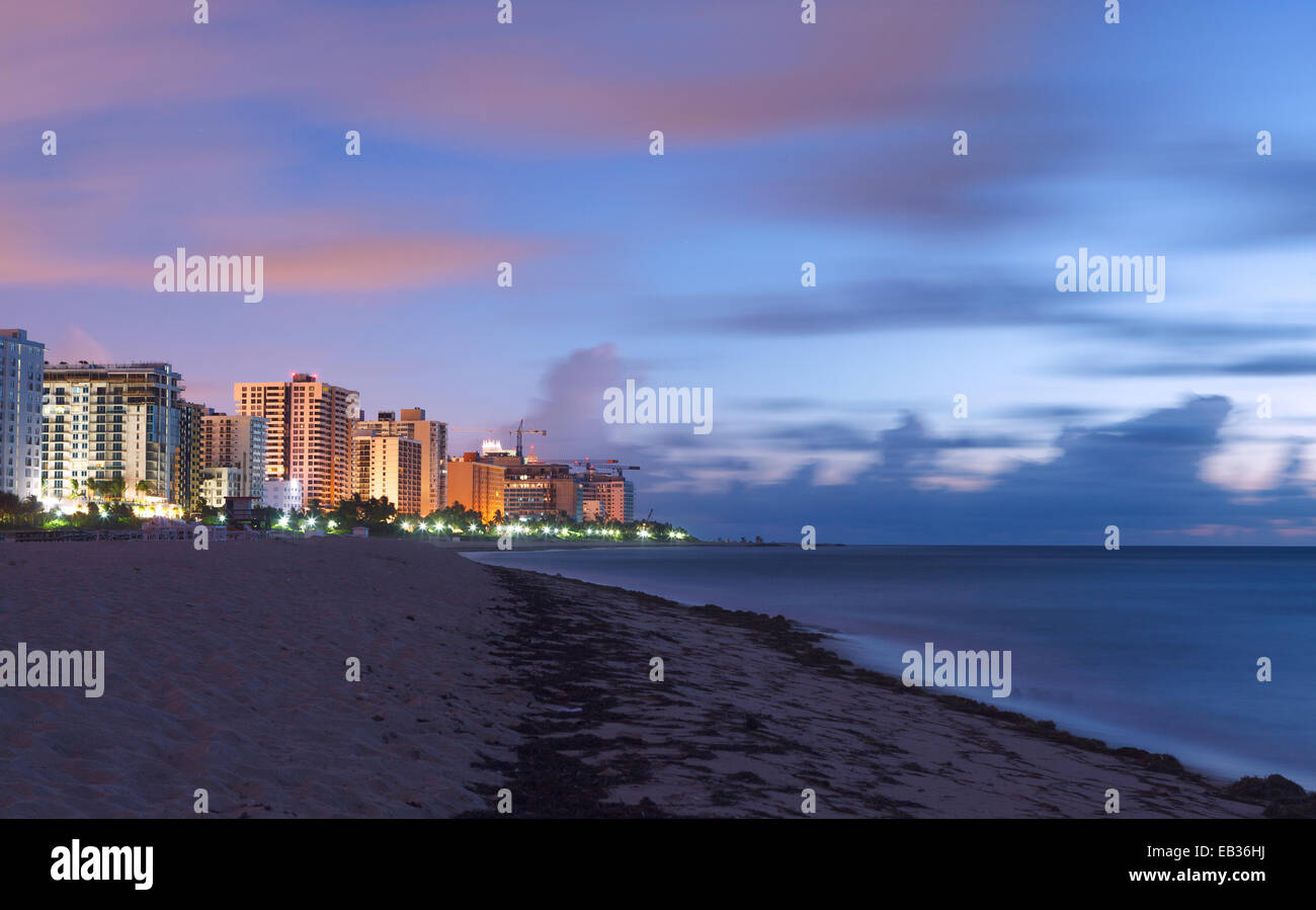 Blue hour at the beach in Miami Beach, Miami Beach, Miami-Dade County ...