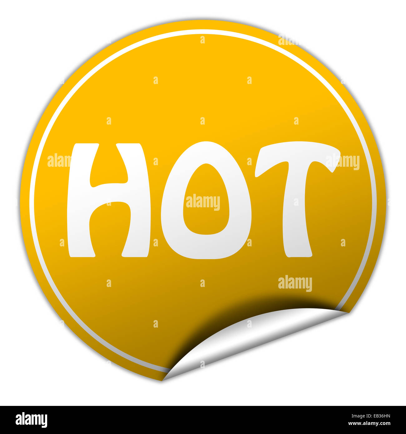 hot round yellow sticker on white background Stock Photo - Alamy