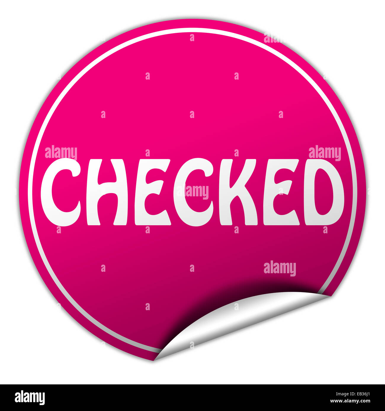 checked round pink sticker on white background Stock Photo - Alamy