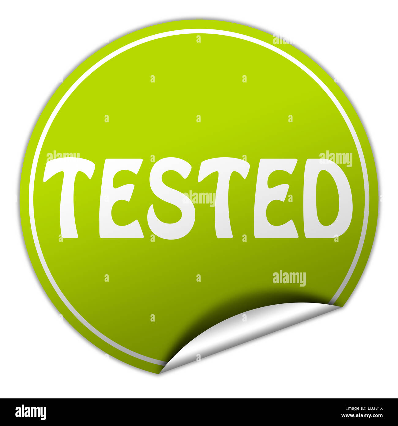 tested round green sticker on white background Stock Photo - Alamy