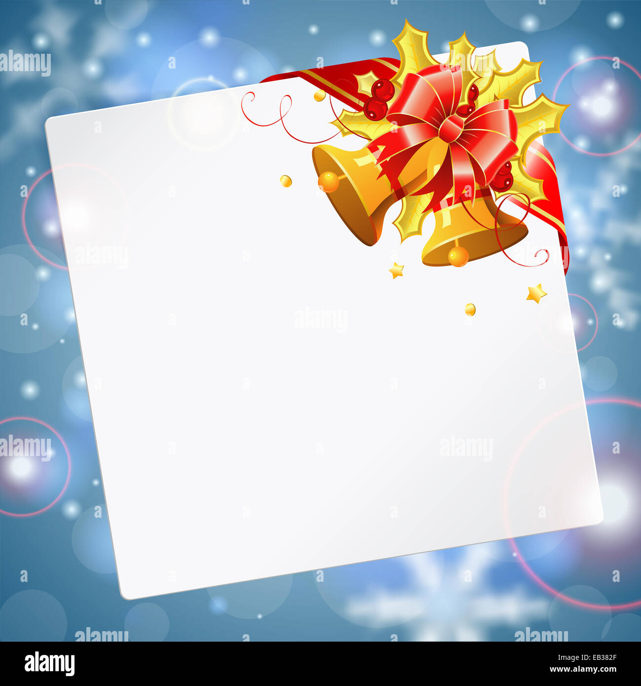 Christmas Frame with Blank Sheet of White Paper, Bell, mistletoe and ...