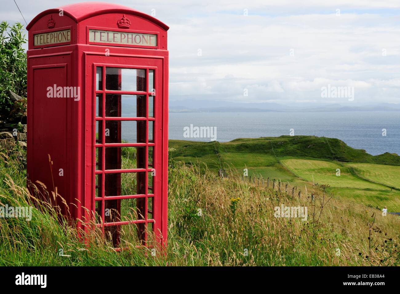 English phone booth in the middle of the countryside, Isle of Mull ...