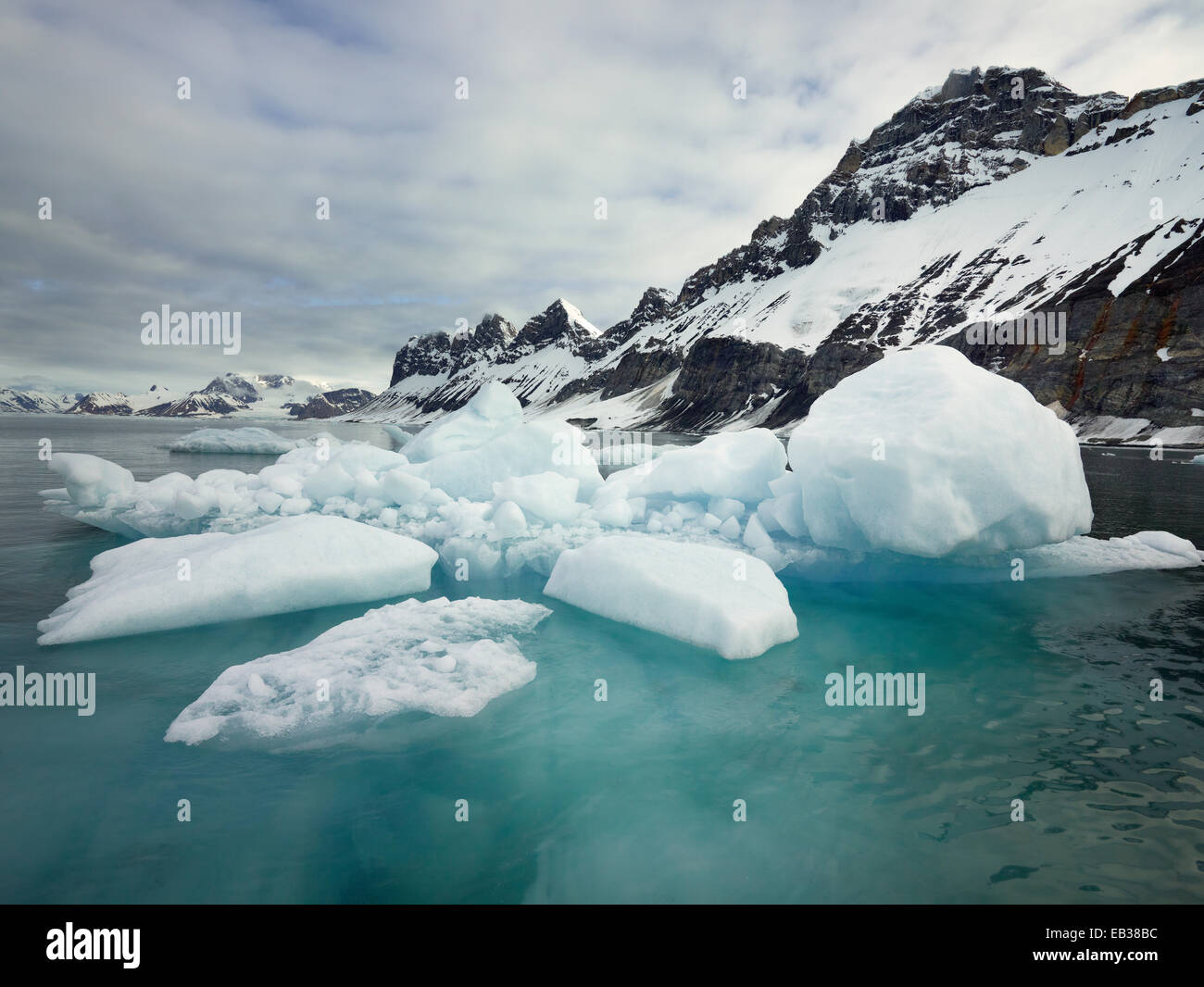 Fjord with pack ice, Spitsbergen Island, Svalbard Archipelago, Svalbard ...