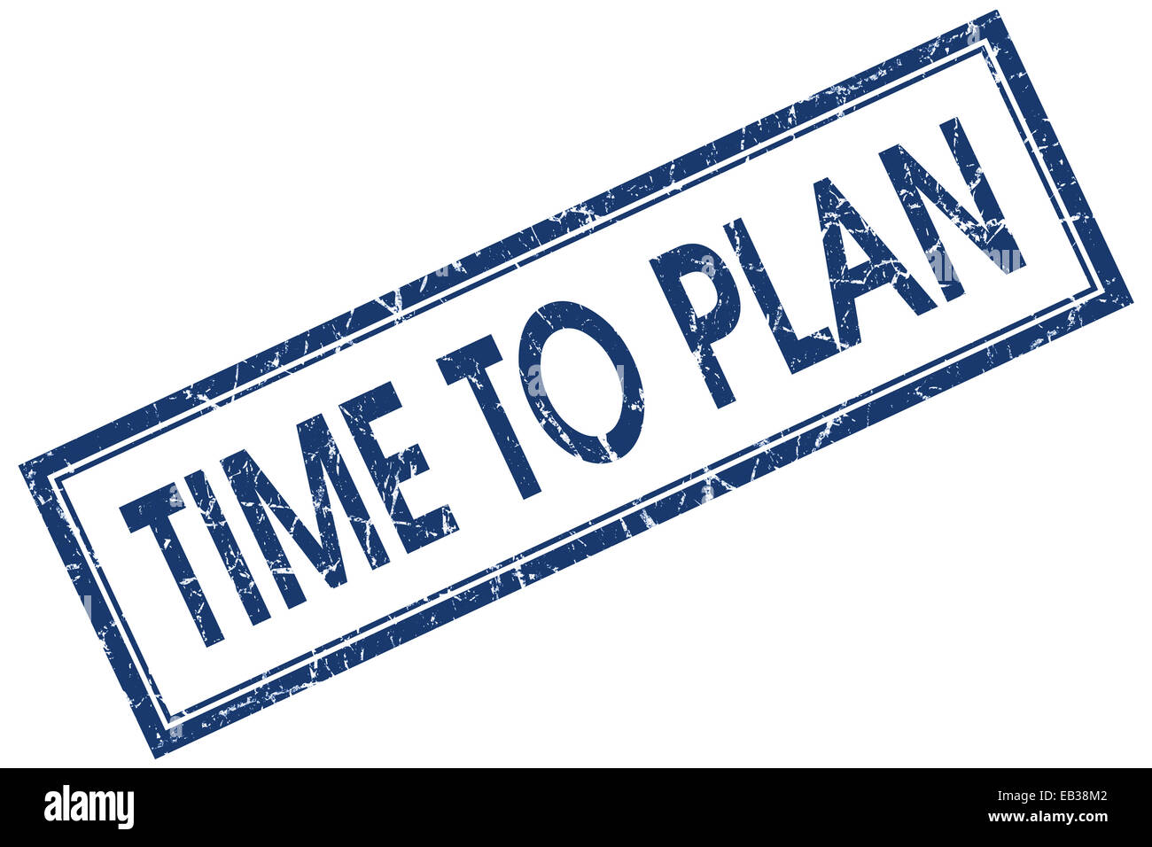 Time to plan blue square grungy stamp isolated on white background ...