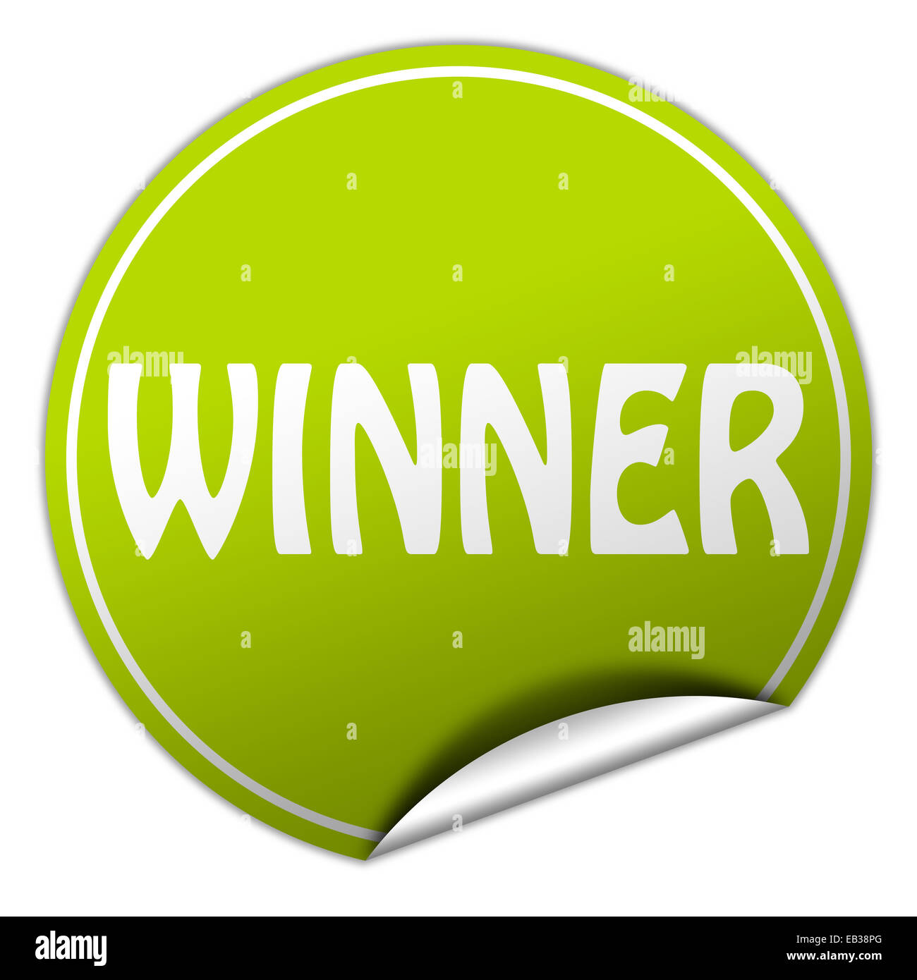 winner round green sticker on white background Stock Photo - Alamy