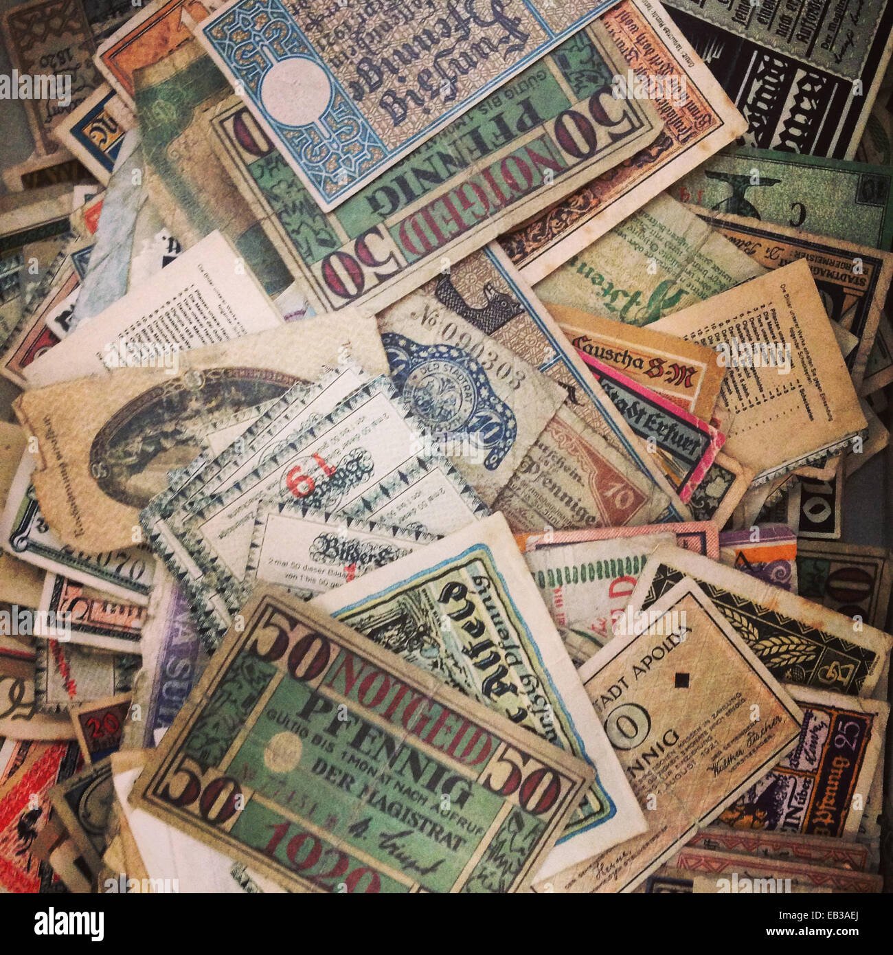 Collection of antique money Stock Photo - Alamy