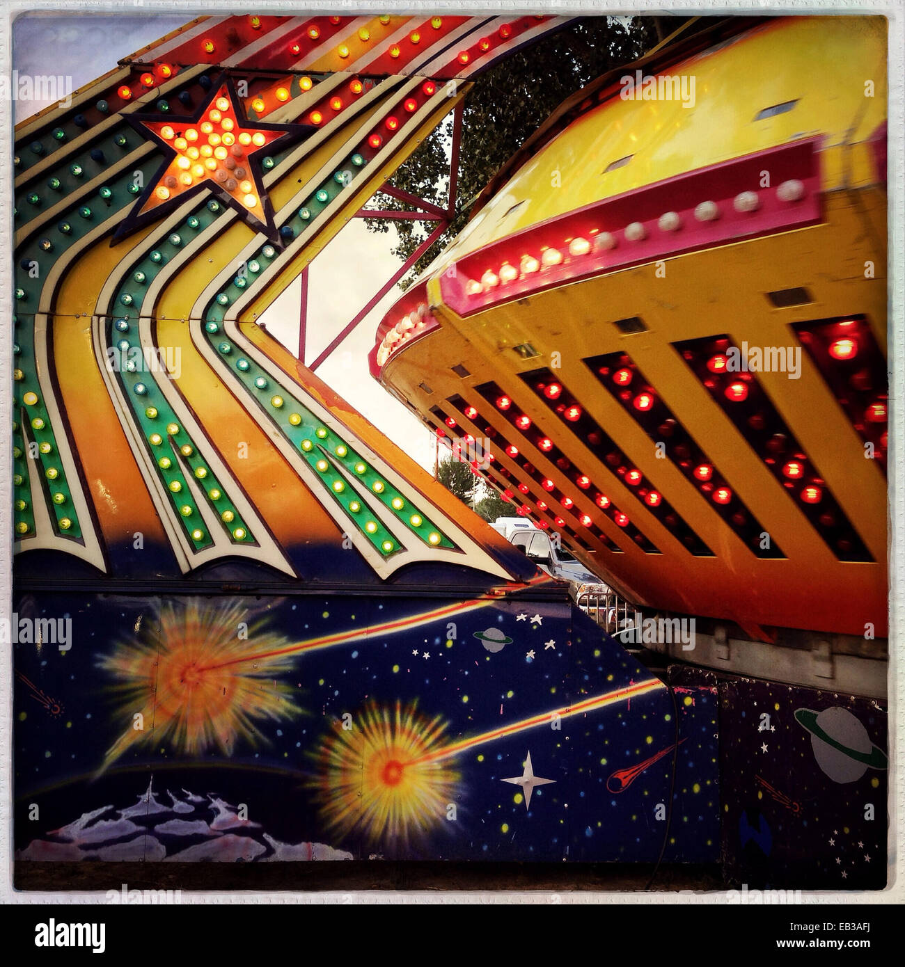 Close up of spinning amusement park ride Stock Photo - Alamy