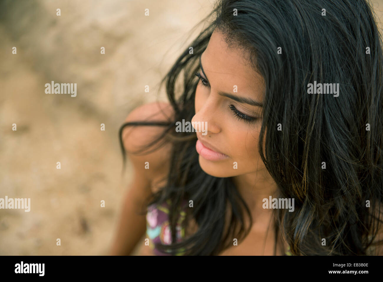 Close up of woman on beach Stock Photo - Alamy