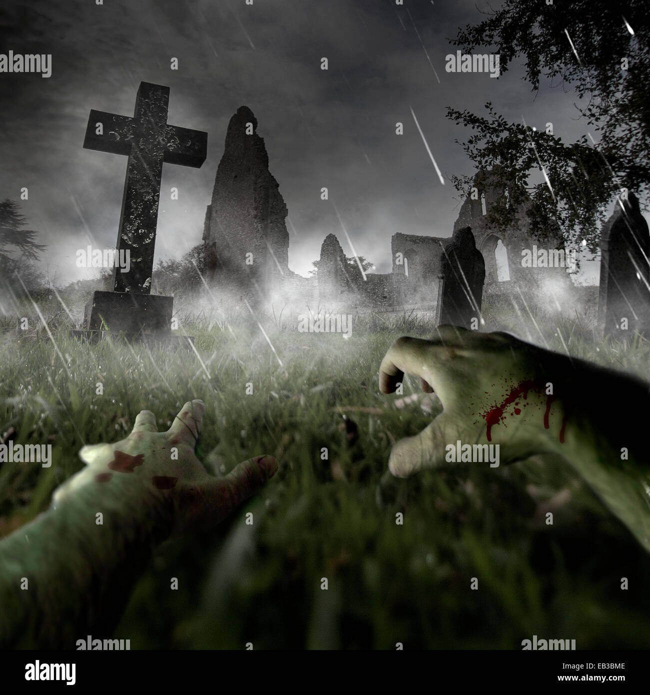 Cemetery At Night With Zombies