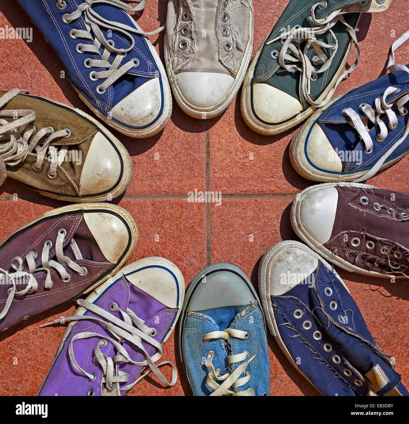 Circle of multicolored shoes Stock Photo - Alamy