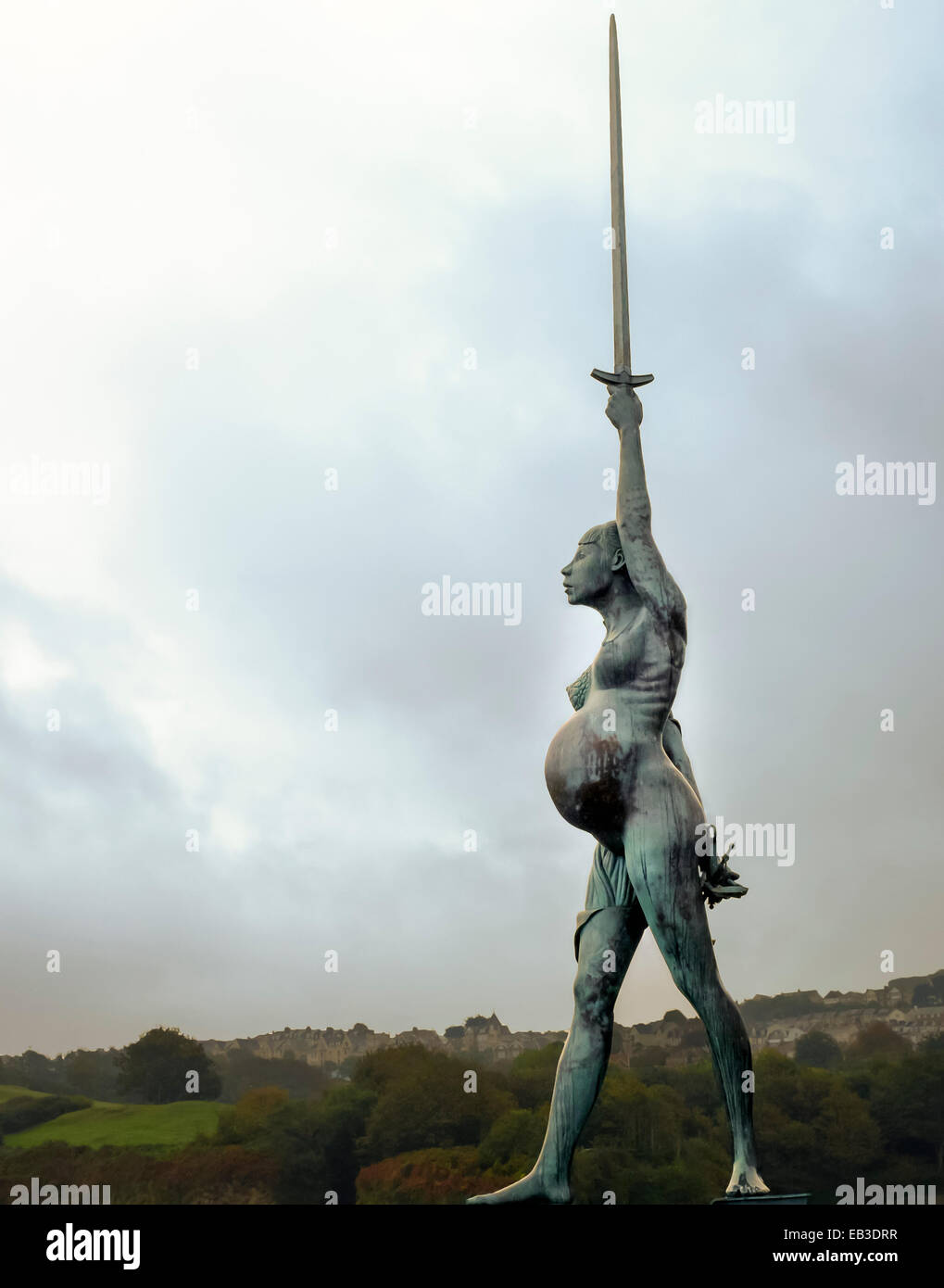 Damien Hirst's Verity steel and bronze statue, 20m tall, standing on ...