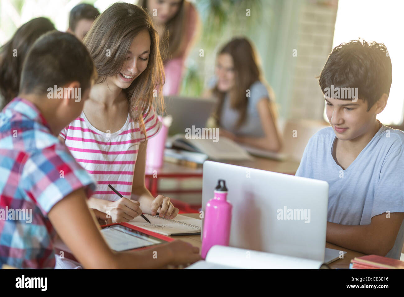Students studying in school cafeteria Stock Photo - Alamy