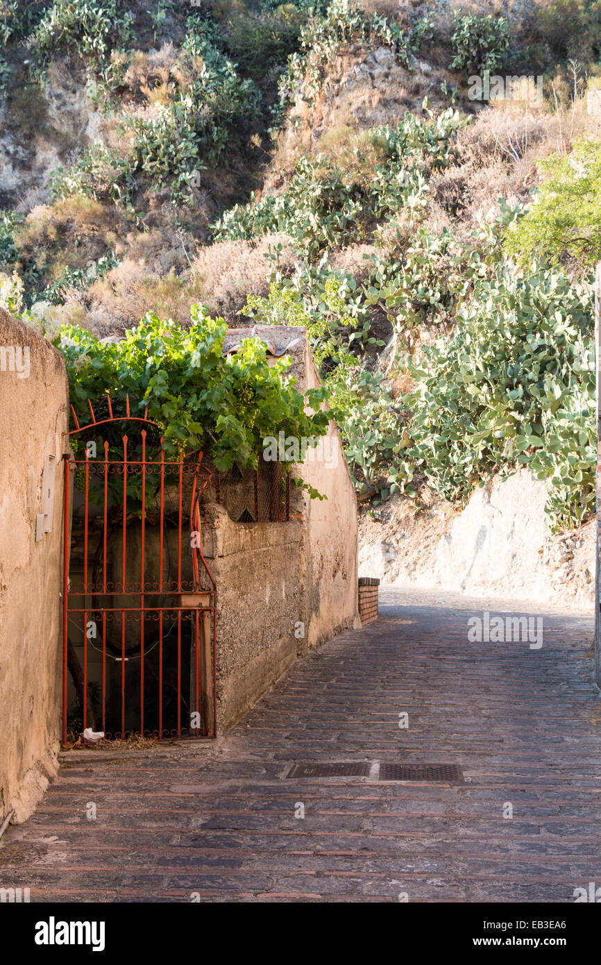 Narrow street with wrought iron gate a Stock Photo - Alamy