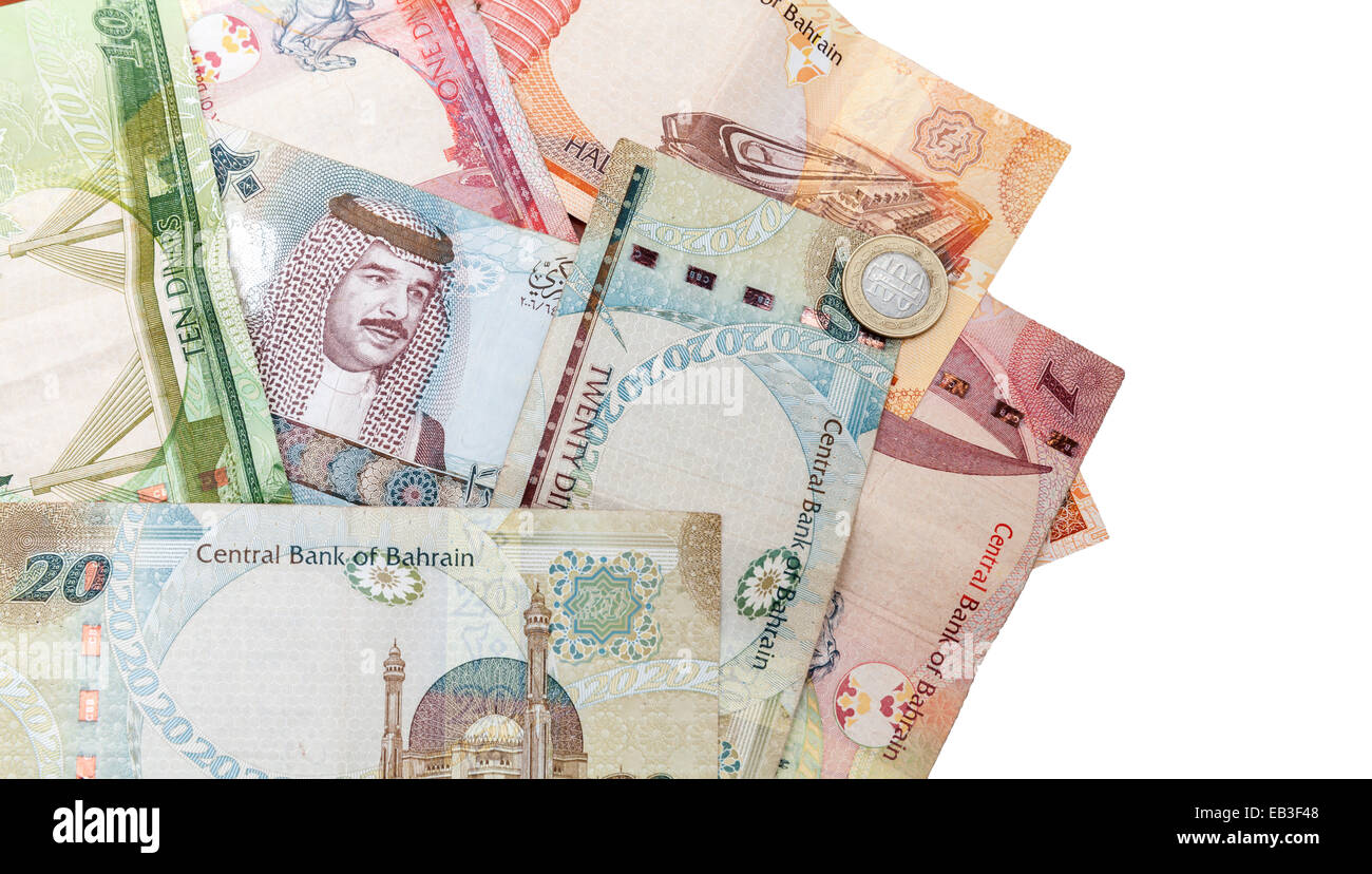 Modern Bahrain dinars banknotes on white background Stock Photo - Alamy