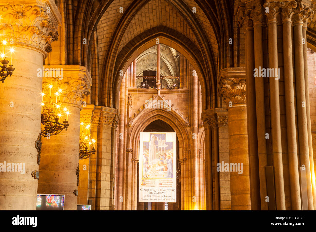 Gothic architecture inside Notre Dame de Paris cathedral, Paris, France ...