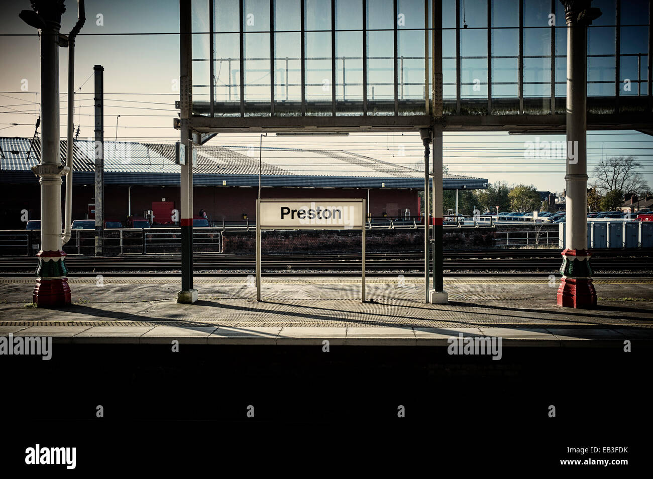 Preston railway station sign Stock Photo - Alamy