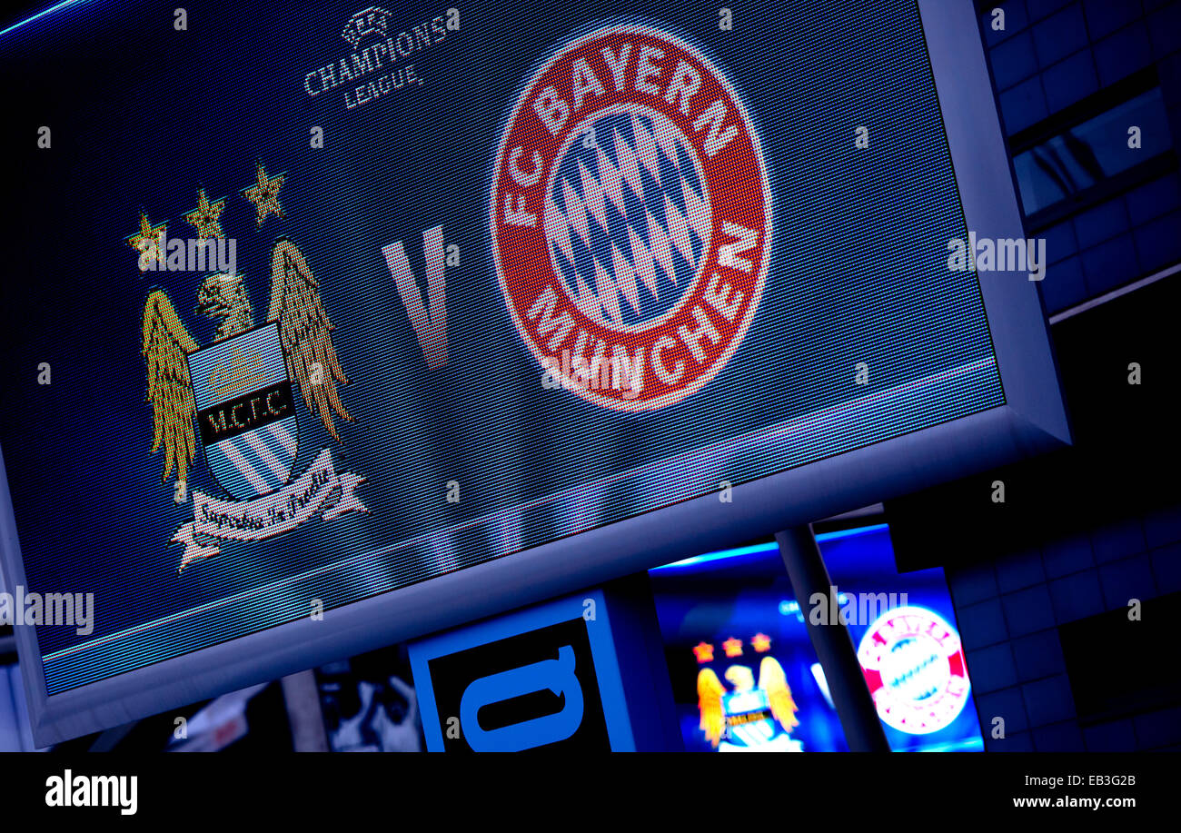 Manchester, Great Britain. 25th Nov, 2014. The badges of Manchester ...