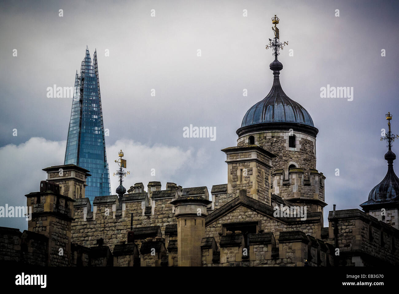 The Tower of London with The Shard building in the background Stock ...