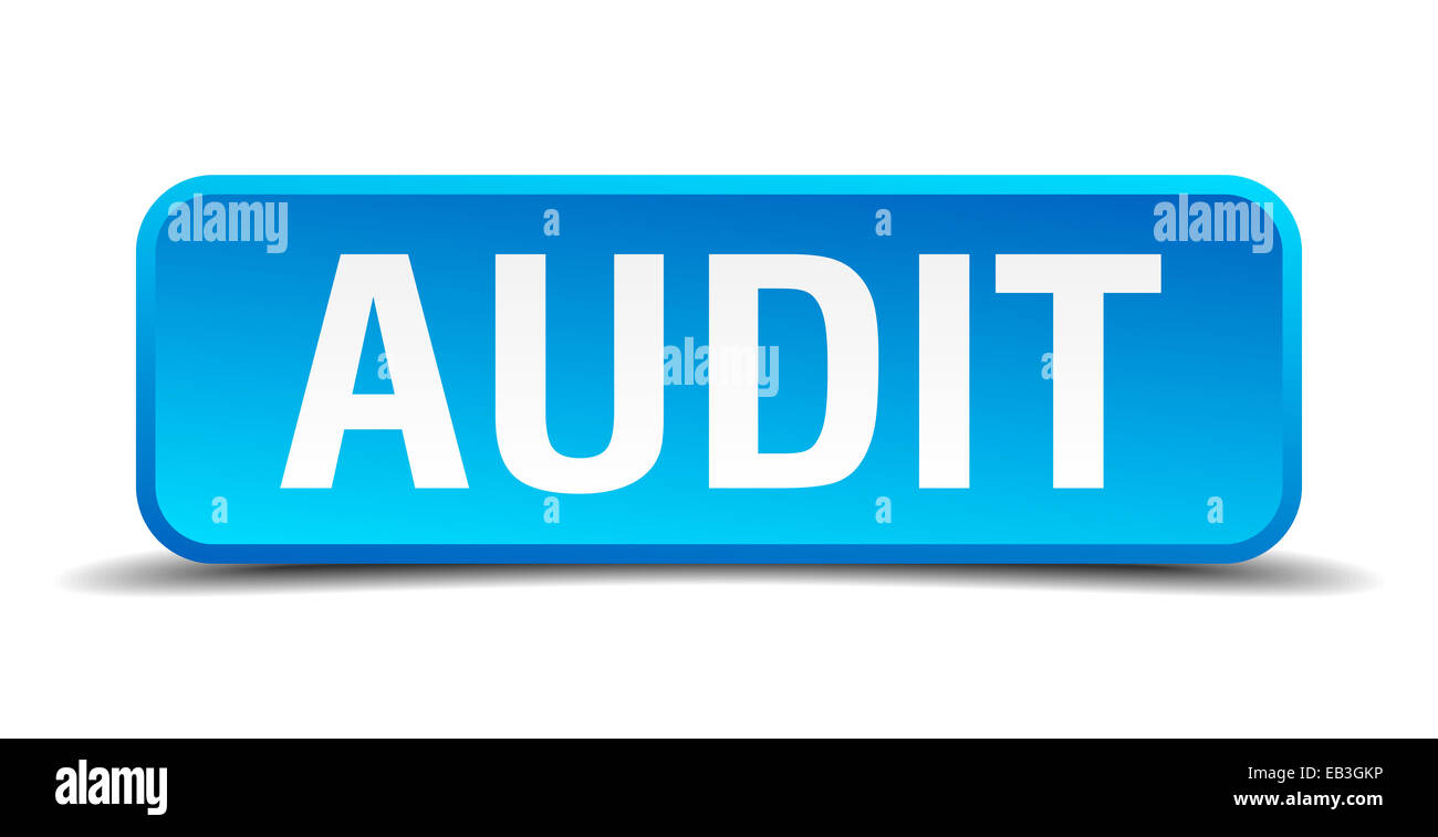 Audit blue 3d realistic square isolated button Stock Photo - Alamy