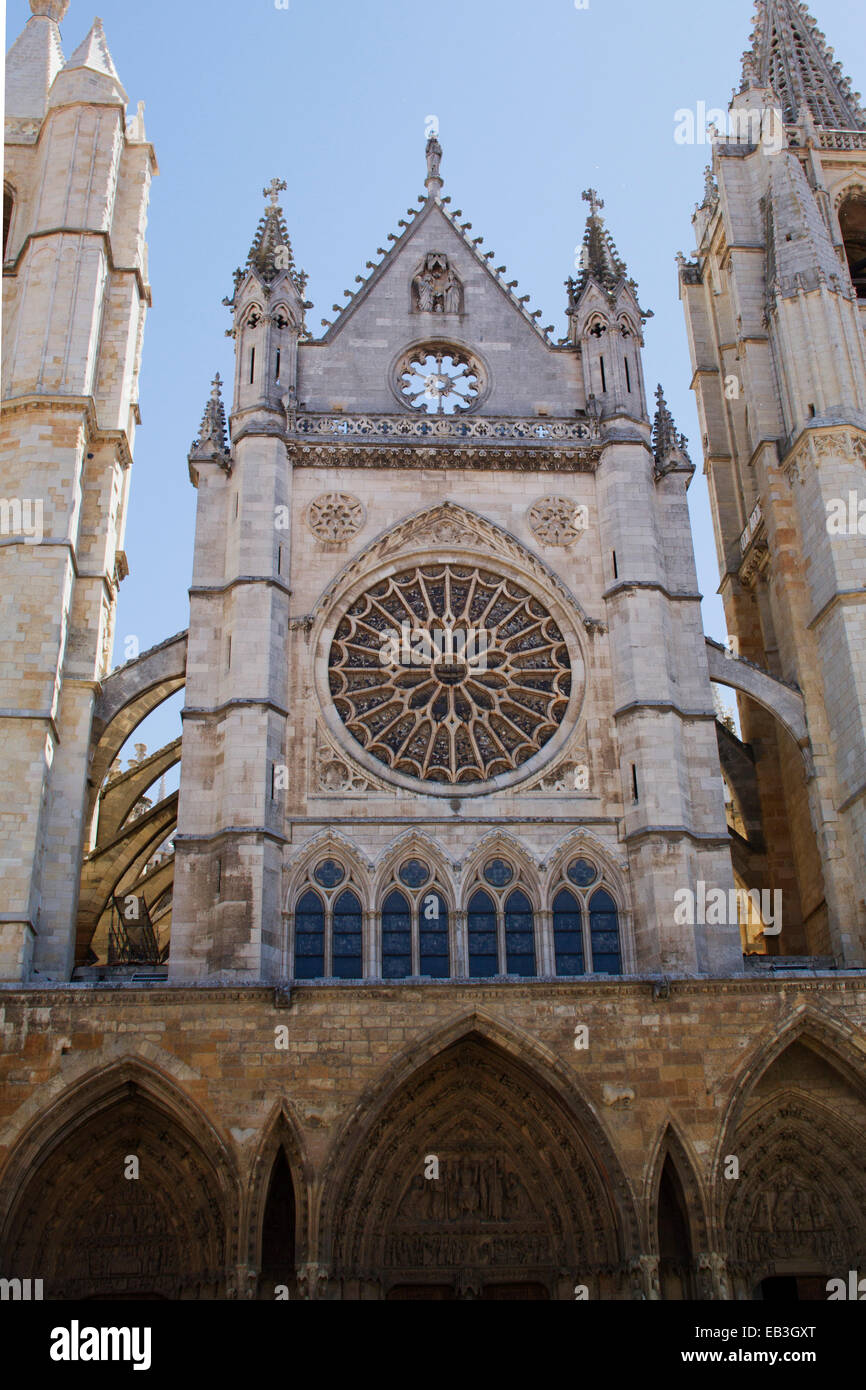 Exterior of the Leon Cathedral showing the west front which holds the ...
