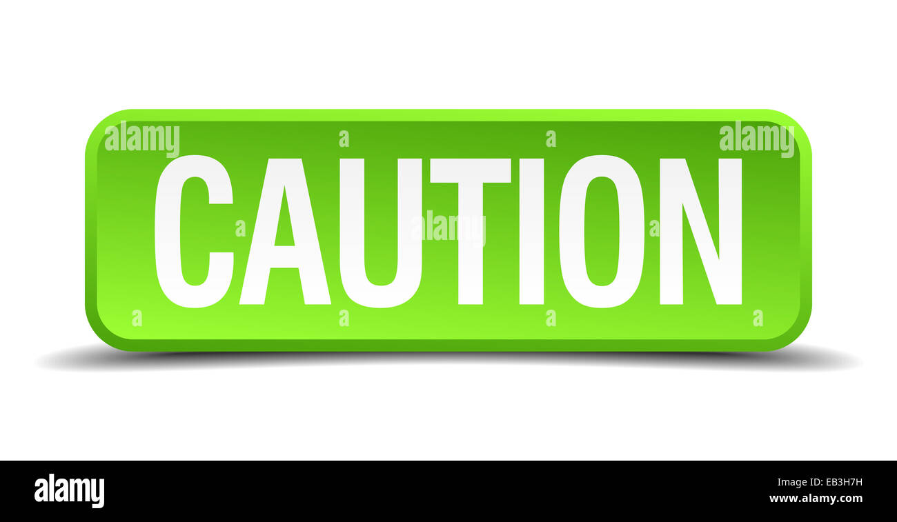 caution green 3d realistic square isolated button Stock Photo - Alamy