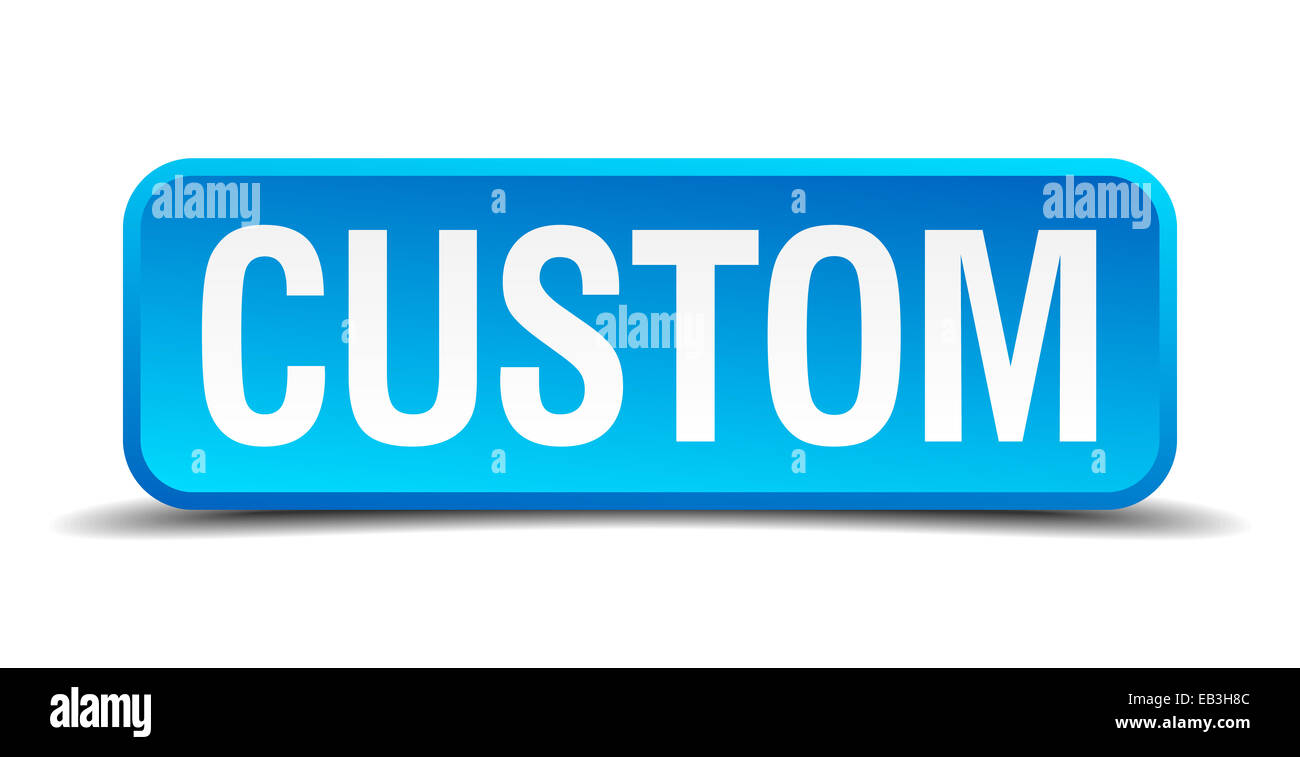 custom blue 3d realistic square isolated button Stock Photo - Alamy