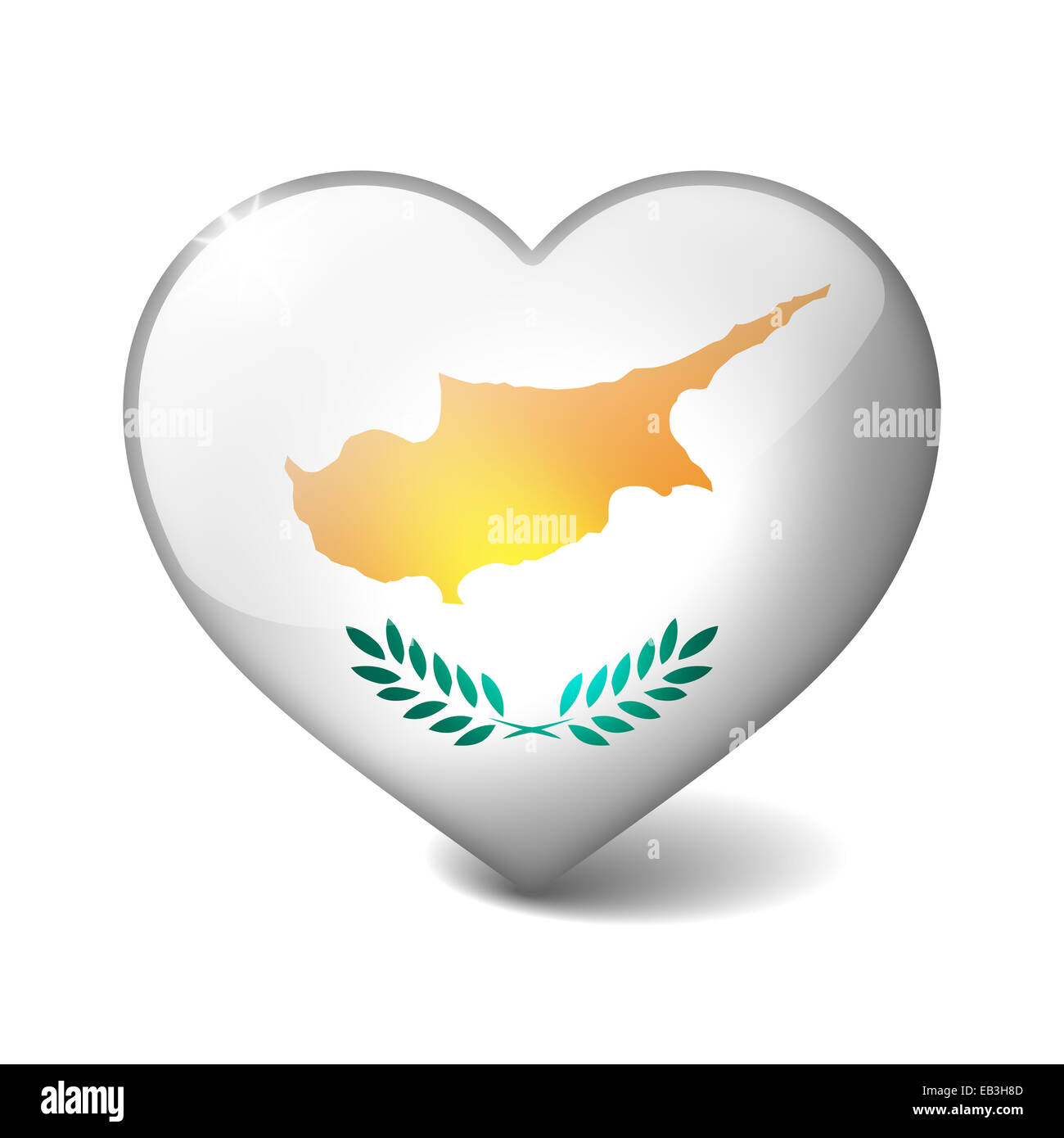 Cyprus 3d glass heart with realistic shadow isolated on white Stock ...