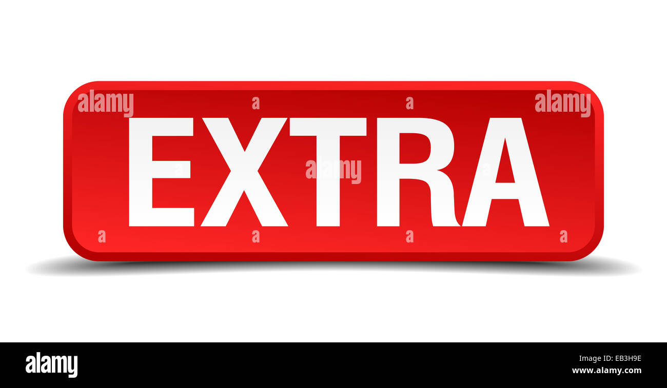 Extra red 3d square button isolated on white background Stock Photo - Alamy