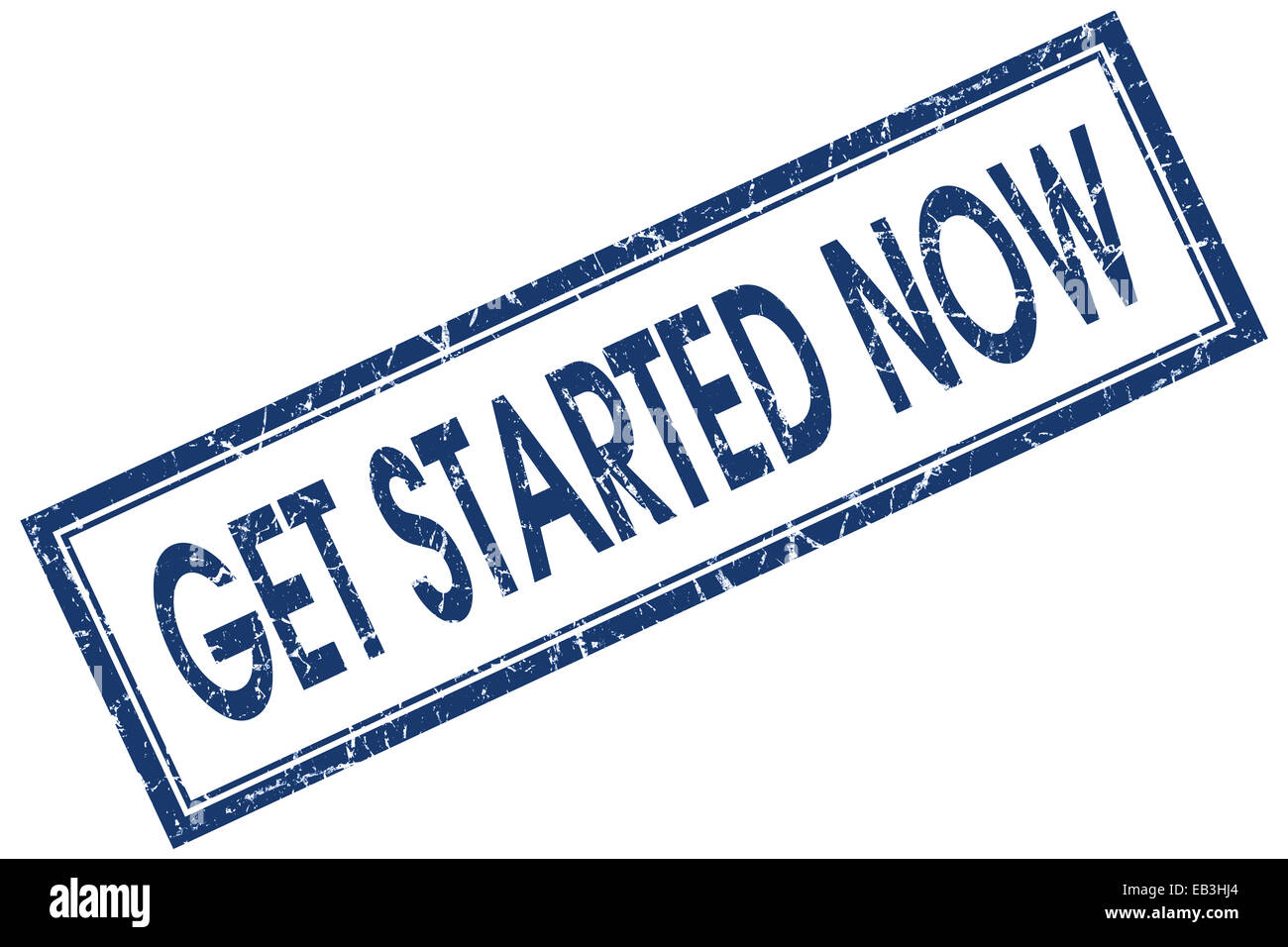 get started now blue square stamp isolated on white background Stock ...