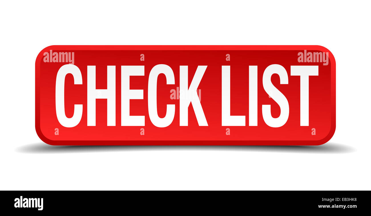 check list red 3d square button on white background Stock Photo - Alamy