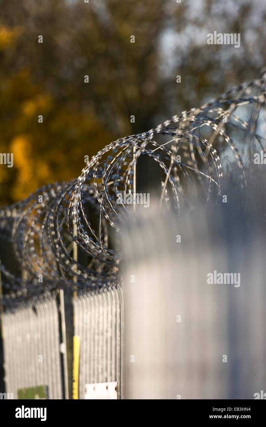 Razor wire on top of security fence Stock Photo - Alamy