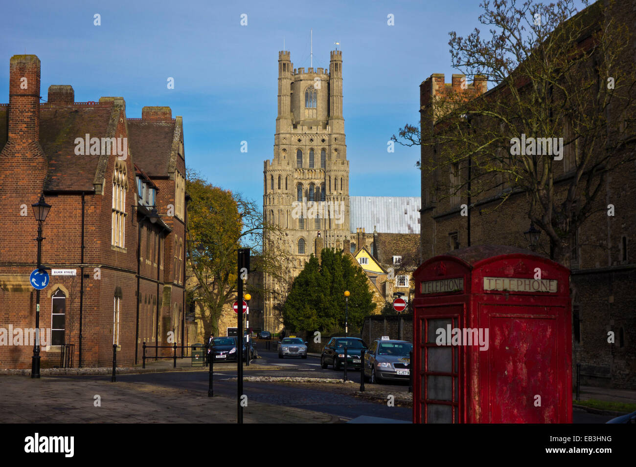 Ely Cathedral Ely street and Cathedral west tower Stock Photo - Alamy