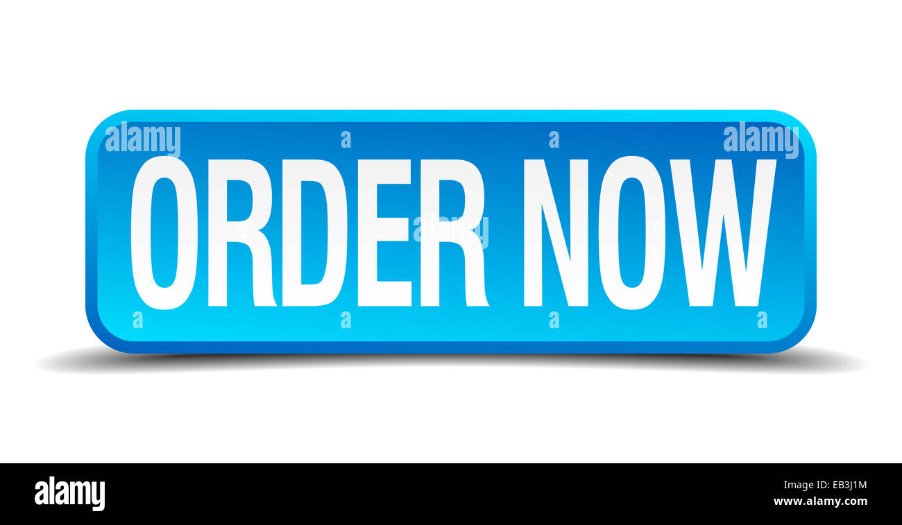 Order now blue 3d realistic square isolated button Stock Photo - Alamy