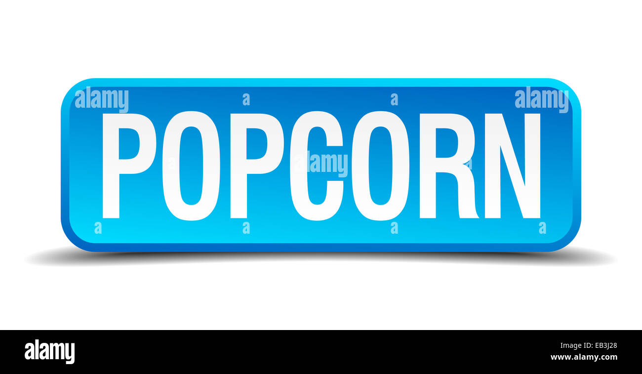 Popcorn blue 3d realistic square isolated button Stock Photo - Alamy